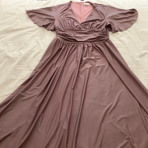 Dresses | Nwot Faeriesty Plunging Neck Butterfly Sleeve Split Thigh Mauve Purple Dress | Poshmark
